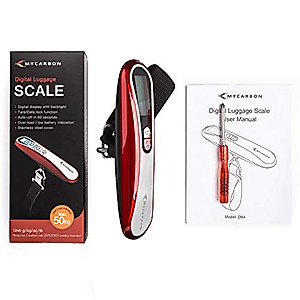 MYCARBON Luggage Scale Digital Hanging Baggage Scale, Portable Travel Weight Scale, Suitcase Weighing Scale with Backlit LCD Display, 110 Lb Capacity, Battery Included Red