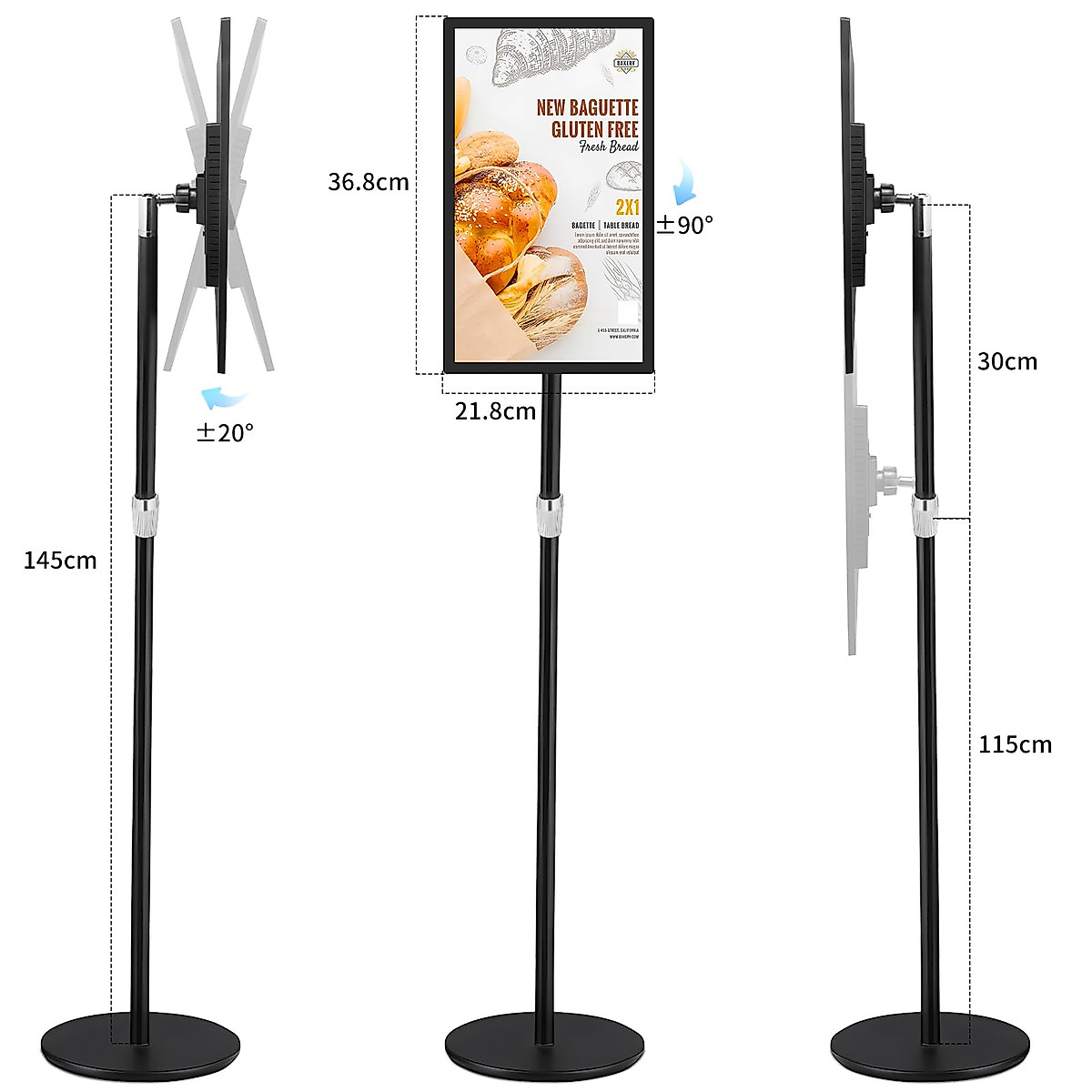 AYSTekMann 15.6'' Interactive LCD Digital Signage Display Advertising Kiosk with wireless screen mirroring,5G WiFi 4+64GB With Auto Play All in One Android with Adjustable Metal Floor Stand