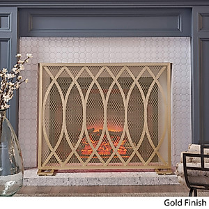 Christopher Knight Home Junior Modern Single Panel Iron Firescreen, Gold Finish