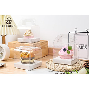 LOKQING 30 PCS Individual Cupcake Containers Single Cupcake Boxes with Handle and Inserts Clear Plastic Favor Boxes