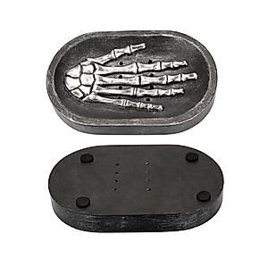 Resin Skeleton Handbone Soap Dish Holder, Water Draining Soap Tray for Bathroom Countertop Shower, Halloween Ghost Skull Hand Soap Rack Organizer (Black)