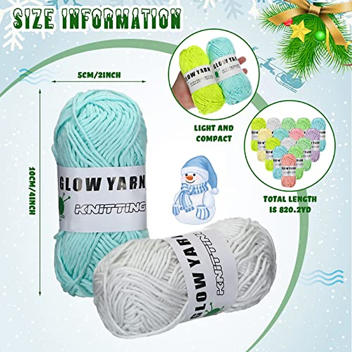 15 Rolls Glow in The Dark Yarn Luminous Knitting Crochet Yarn for Crocheting DIY Glow Fingering Weight Yarn for DIY Arts Crafts Sewing Glow in The Dark Party Supplies, 820 yd Roll (Bright Color)