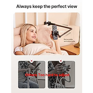 JSAUX Phone Holder for Desk and Bed Compatible with iPhone 15 14 13 12 Overhead Phone Mount Gooseneck Phone Stand Flexible 360 Lazy Long Arm Clamp Clip for Table Bedside [1-Pack, Black]