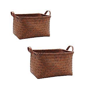 Hand Woven storage basket with Handles,vintage imitation rattan woven dirty clothes basket ,desktop miscellaneous Storage Basket,Clothes Toys for Bathroom, Laundry Room, Outdoor Picnics, Nursery