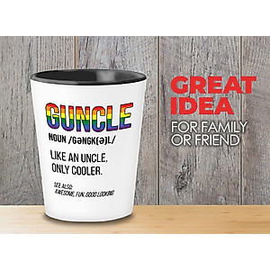 Bubble Hugs LGBTQ Shot Glass 1.5oz - Guncle Definition - LGBT Uncle LGBTQ Men's Pride Funny Gay Uncle Uncle Birthday Proud Ally Rainbow Love Equality Gay Lesbian