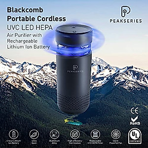 Peakseries Blackcomb Portable Rechargable Cordless HEPA Air Purifier with UVC LED | Travel Size | 2 speed