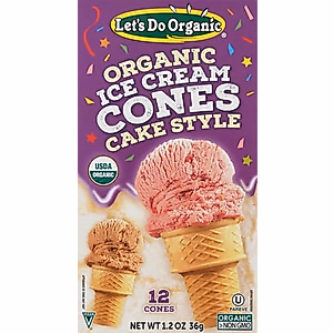 Lets Do Organic Ice Cream Cones - Sugar Cones for Ice Cream, Mini Ice Cream Cones, Ice Cream Cups, Crispy Cones, Mini Cake Cones - 1.2 Oz (Pack of 12)