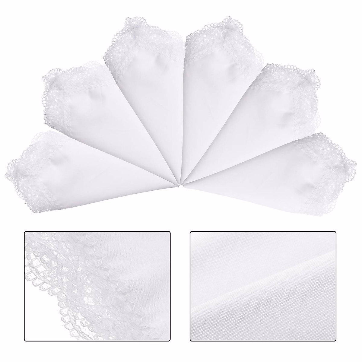 24 Pieces Ladies Handkerchief with Lace Pure White with Lace Edge Handkerchief for Women (Style A)