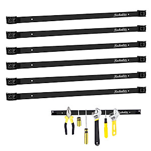 Rechabite 6 Pieces 24" Magnetic Tool Holder Strip, Black Magnet Bar, Metal Tool Organizer Rack for Garage Organization, Easy To Install in Workshop, Mounting Screws Included