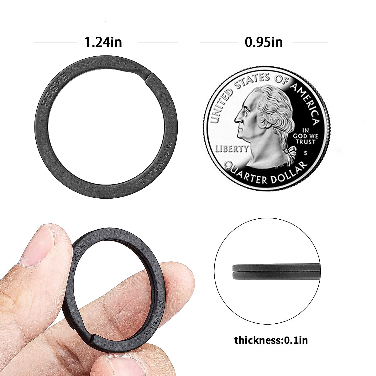 FEGVE Titanium Key Rings Split Rings 4 Packs, Key Rings for Keychains, Keychain Ring for Home Car Keys Organization (Black - 32 mm / 1.25 inches)