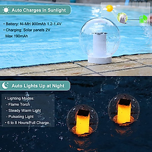 VISOFO Solar Floating Pool Lights for Swimming Pool | Outdoor Waterproof Decorations Solar Powered Flame Led Lamp Inground Pond Flickering Decor Party Event Night Above Ground IP68 (1 pcs)