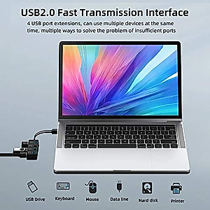 WJCCY USB 2.0 HUB Multi USB Splitter 4 Port Expander Multiple USB 2.0 Hub Use Power Adapter USB2.0 Hub with Switch for PC Computer (Color : Black)