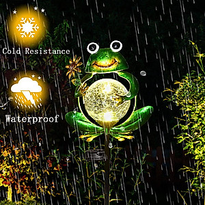 Outdoor Decorative Solar Garden Lights,Metal Frog Shape Waterproof Stake Lights Frog Garden Decorations for Walkway Pathway Lawn Yard