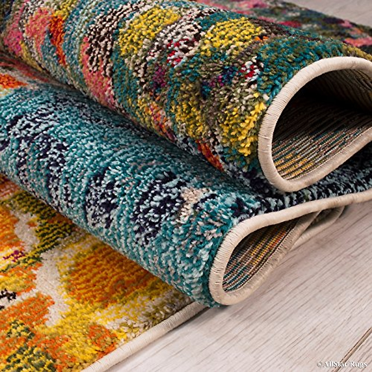 Allstar Multi Color High-Density Soft Geometric Abstract Splatter Designed Area Rug (5' 0" x 7' 0")