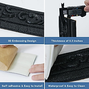 WADILE 180" x 3.1" Crown Molding Peel and Stick, Flexible Wallpaper Border Wall Trim Border, Self Adhesive Mirror Moulding Frame Lines, 3D Edging Foam Ceiling Baseboard, Black