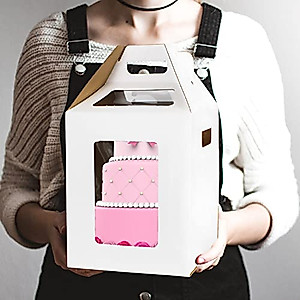 CAKINBOX Tall Cake Boxes with window and Cake Boards in 2 sizes 14x14x16 & 16x16x18 Tall Cake Carrier, Tiered Cake Box, Layer Cake Box, tier cake boxes, large cake box (PACK 4)