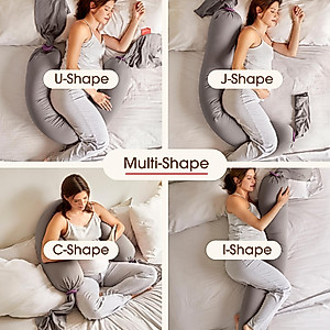 bbhugme Adjustable Pregnancy Pillow – Full Body Support for Side Sleeping - Adjustable Firmness and Shape - Supports Back, Legs, Belly, HIPS for Pregnant Women - Removable Cover - Stone