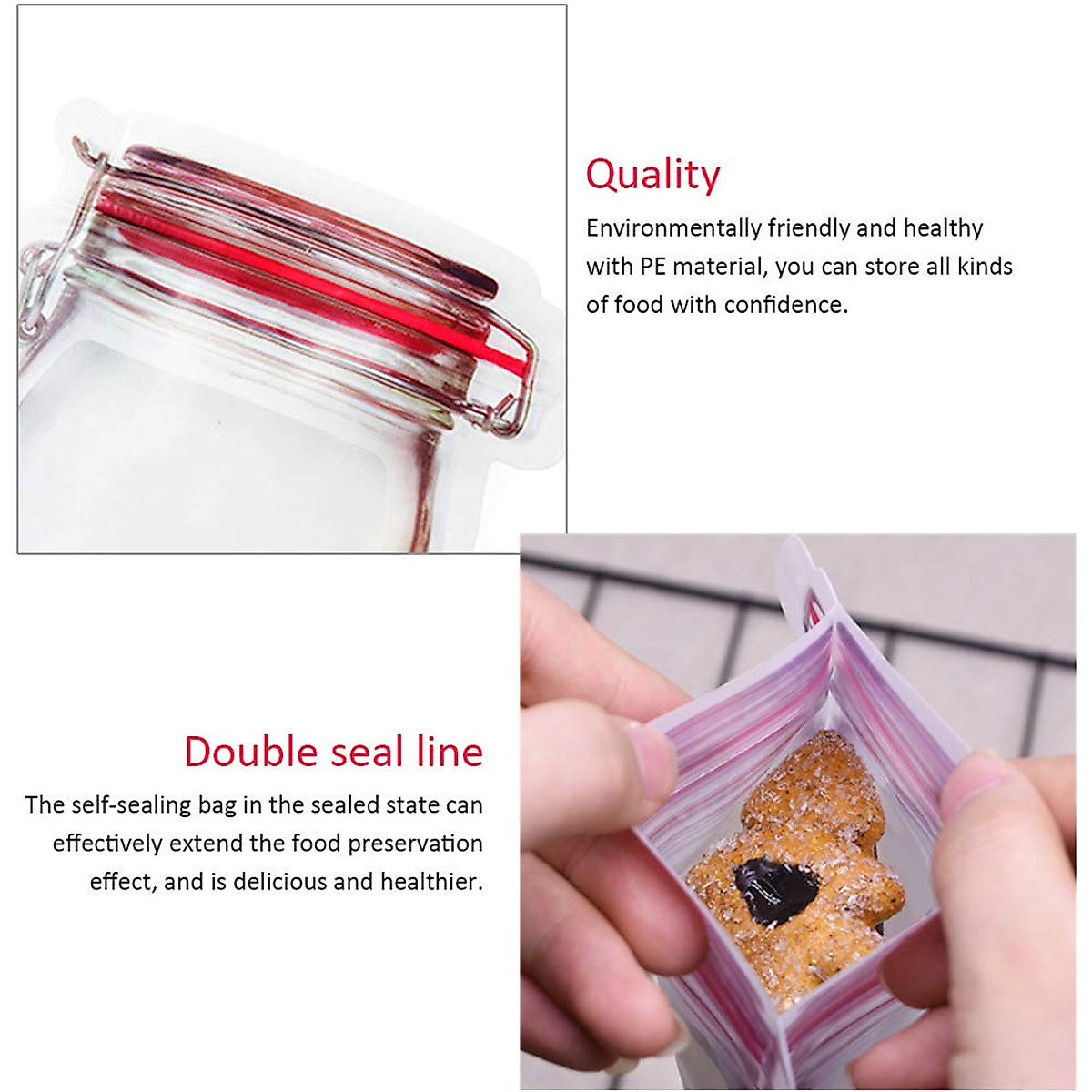 20 Pack Reusable Mason Jar Bottles Bags Cookie Jar Purse Food Storage Zip Lock Bags Kitchen Organizer Snacks, Bread, Cookies, Fresh Food Saver for Household Travel Camping, 10 Large & 10 Medium