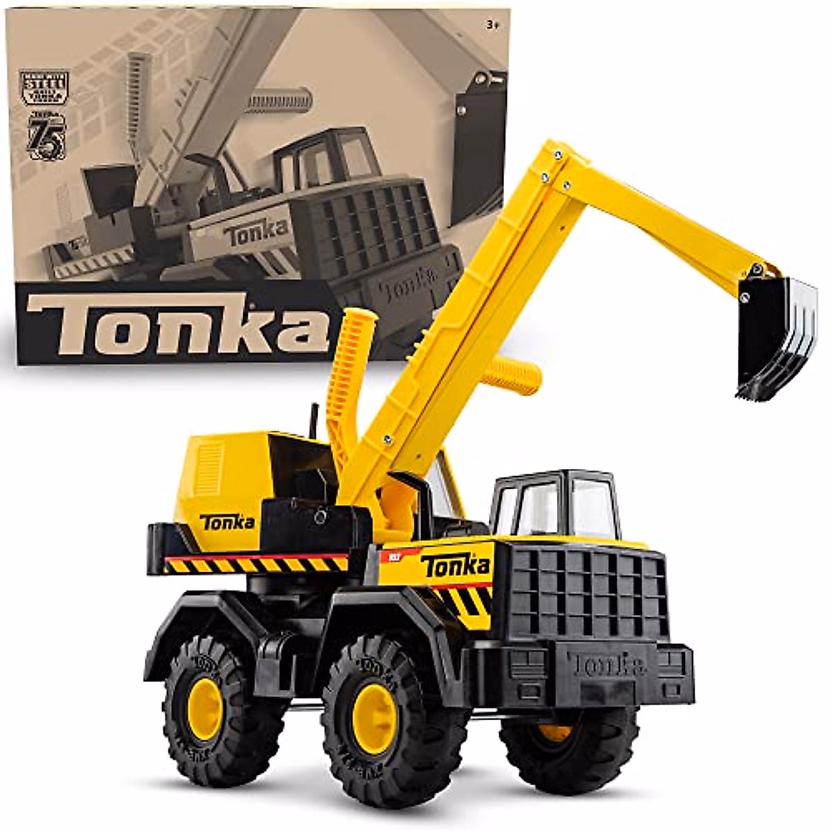 Tonka Steel Classics, Mighty Excavator– Made with Steel & Sturdy Plastic, Yellow Friction Powered, Boys and Girls, Toddlers Ages 3+, Construction Truck, Toddlers, Birthday Gift, Holiday