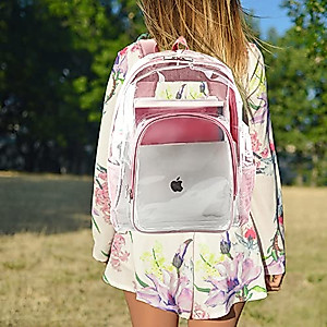 Clear Backpack for Girls, See Through Backpack Transparent Plastic Bookbags for Women for School Festival Concert (Rose/Pink)