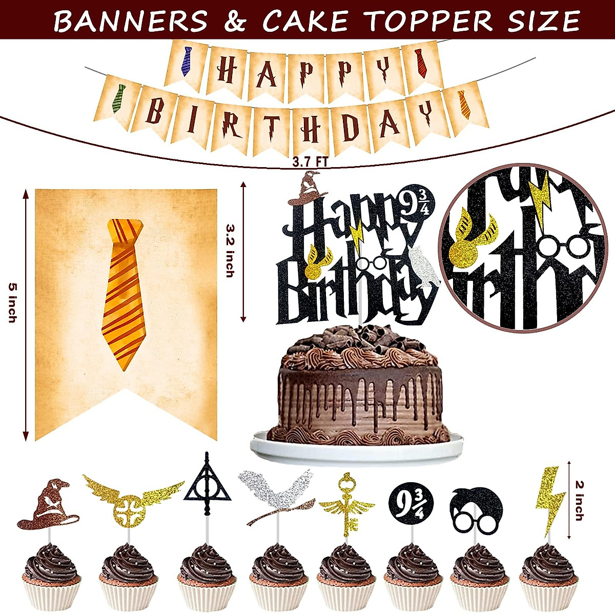 126 PCs Magical Wizard Party Decorations, Fiesec Platform Birthday Party Decorations Red Brick Backdrop Balloon Garland Banner Cake Cupcake Toppers Cutout 4D Golden Snitch Witch Hat Balloon