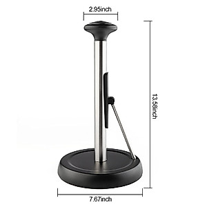 Black Paper Towel Holder Countertop,Heavier Base(2.65 LBS) Stainless Steel Kitchen Paper Towel Holder Stand,Easy One Hand Tearing Paper Towel Dispenser Fit Most Size Paper Roll,V2(Black)