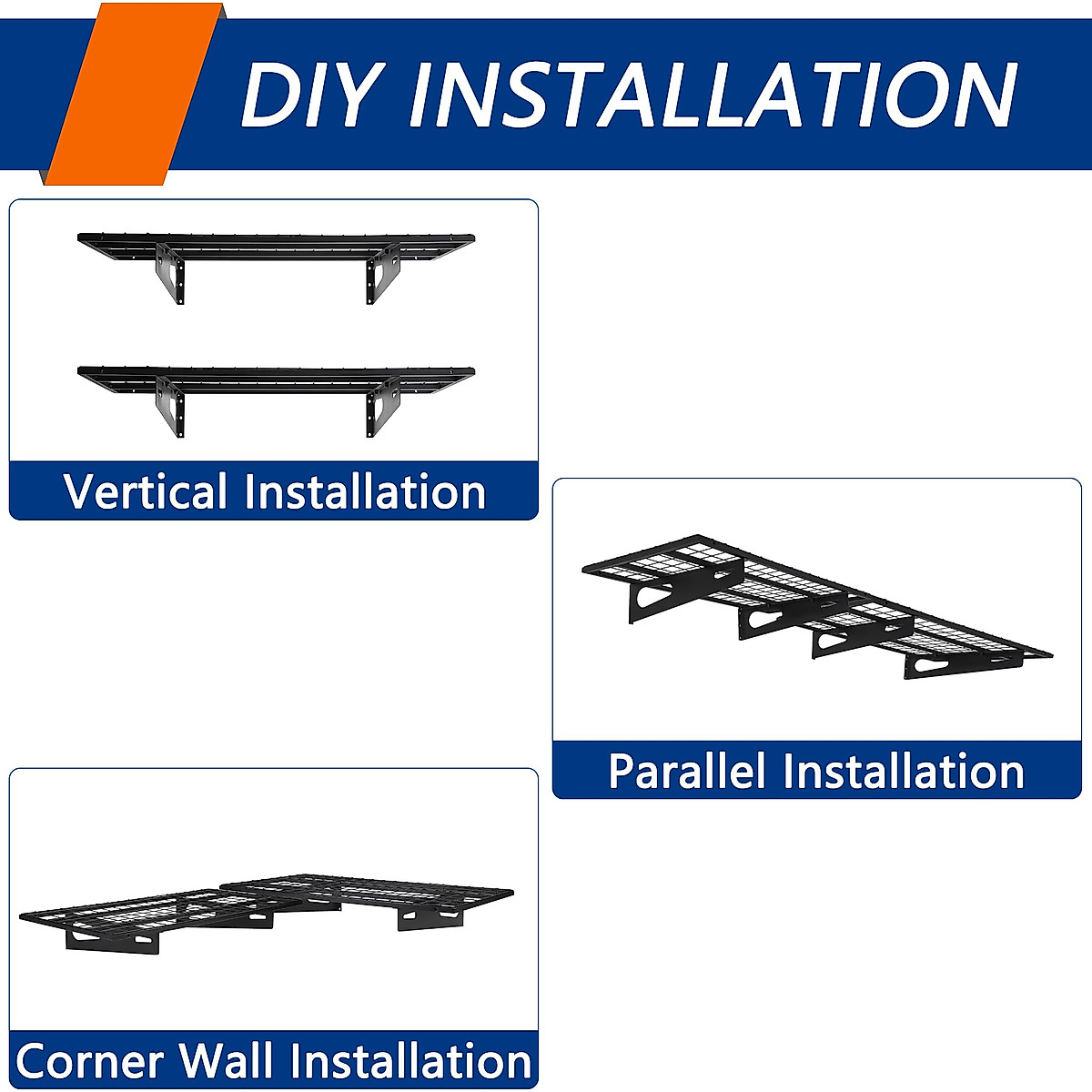 2-Pack 1.5x3FT Garage Shelving 17.7-inch-by-35.8-inch Wall Shelf Garage Storage Rack Wall Mounted Floating Shelves, Black