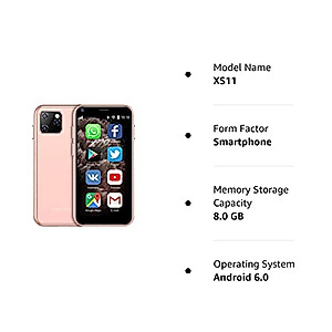 SOYES XS11 3G Mini Smartphone 2.5Inch WiFi GPS China Mobile 1GB RAM 8GB ROM Quad Core Android Cell Phones 3D Glass Slim Body HD Camera Dual Sim Google Play Cute Smartphone (Pink)