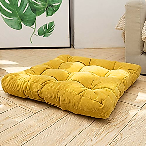 HIGOGOGO Floor Pillow, Square Meditation Pillow for Seating on Floor Solid Thick Tufted Seat Cushion Meditation Cushion for Yoga Living Room Sofa Balcony Outdoor, Yellow, 22x22 Inch