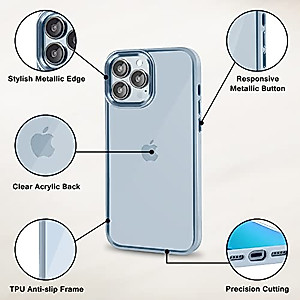 Pilipalanc Crystal Clear Acrylic Phone Case Designed for iPhone 13 Pro Max with Shockproof Bumper Non-Yellowing Anti-Slip Frosted Frame, Blue