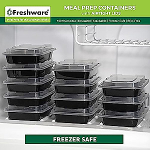 Freshware Meal Prep Containers [15 Pack] 1 Compartment Food Storage Containers with Lids, Bento Box, BPA Free, Stackable, Microwave/Dishwasher/Freezer Safe (28 oz)