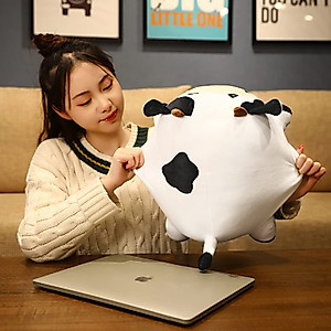 Achwishap Cow Stuffed Animals 13.7” Cow Plush Pillow Stuffed Dolls Hugging Pillow with Zipper, Plush Toys Dolls Gifts for Kids Girls Boys Adults