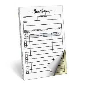 321Done Thank You Receipt Book, 3.4x5.5 Handheld 2-Part Carbonless, Made in USA, Carbon Duplicate Copy Sales Order Form, Invoice Pad, Cute Convenient for Small Boutique Business (50 Sets) White/Yellow
