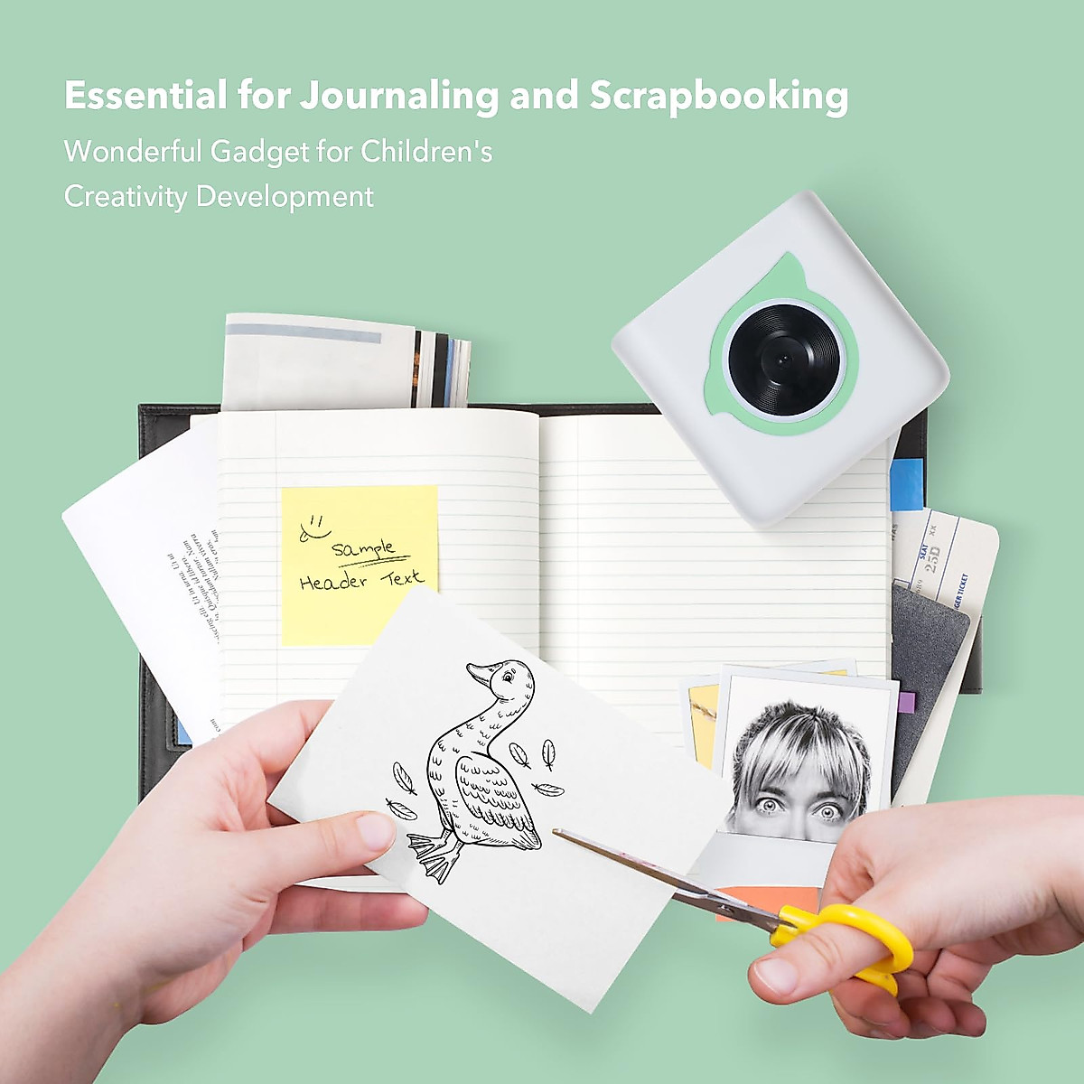 SHUAIGUO L8 Mini Thermal Printer Pocket Label Maker Portable for Photo Picture DIY Meno Meeting Notes Journal Work Plan 203DPI Wireless BT Connection with 1 Roll Paper Organiation Gift for Study