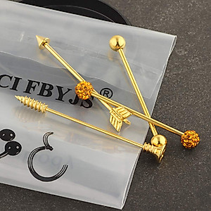 TIANCI FBYJS 4pcs 14G Industrial Barbell Cartilage Earring Body Piercing Jewelry (4pcs gold color)…
