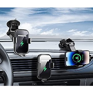 Risingstar Wireless Car Charger, 15W Fast Wireless Car Charger Mount, Auto-Clamping Alignment Windshield Dashboard Air Vent Cell Phone Holder for iPhone 14/13/12/11/pro/X/8, Samsung S20/S10/S9/S8