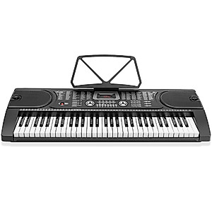 61-Key Electronic Music Keyboard Piano with LCD Display and Microphone - Portable - Black
