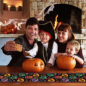 72 x 13 Inch Day of The Dead Table Runner - Colorful Sugar Skull and Floral Pattern Table Runner for Dia de Los Muertos, Holiday, Home, Kitchen, Mantel, Dining Table Decor, Mexican Party Supplies