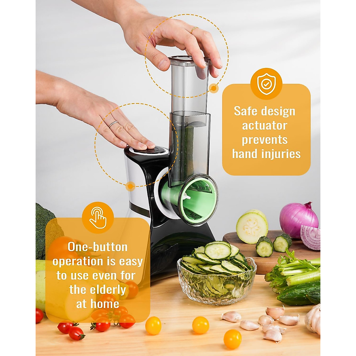 Electric Cheese Grater Salad Shooter,5-In-1 Electric Slicer For Home Kitchen,One-Touch Easy Control,With Safety Push Bar Cheese Grater Electric For Zucchini,Cheese,Vegetables And Smoothie