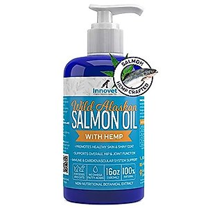 Innovet Pet Products Wild Alaskan Salmon Oil With Hemp Oil for Dogs & Cats–16oz Omega 3 6 Fish Oil Supplement, Supports Hip & Joint Function Natural EPA & DHA Fatty Acids for Shiny Coat & Healthy Skin