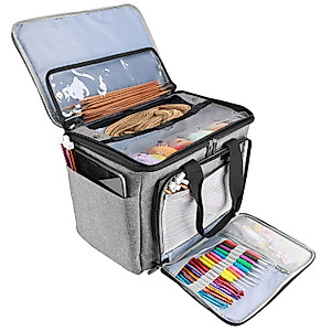 ProCase Knitting Bag with Inner Divider, Yarn Storage Organizer Crochet Tote Bags for Projects, Knitting Needles, Crochet Hooks and Other Knitting Supplies (No Accessories Included), Black