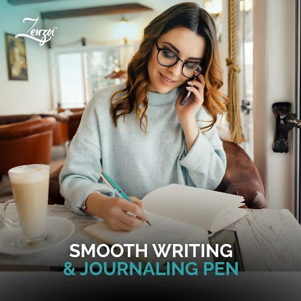 ZenZoi Turquoise Luxury Ballpoint Pen – Fancy Pen for Women W/Rose Gold Trim, Nice Gift Box & Schmidt Ball Point Ink Refills. Retractable, Executive Writing Pens For Journaling, Note Taking, Office