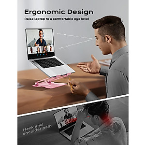 JCZT Adjustable Laptop Stand for Desk, Portable Laptop Riser, Aluminum Laptop Stand Foldable, Ergonomic Computer Notebook Stand Holder for MacBook Air Pro, Dell, HP 10-16'', Rose Pink