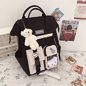 AZLNRMU Kawaii Japanese Korean harajuku backpack bear pendant decoration teenage school gift for birthday Christmas (black)