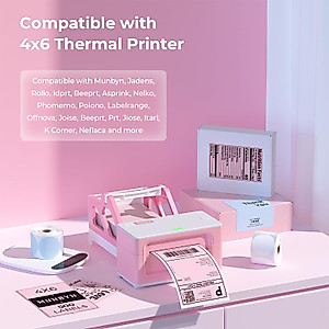 MUNBYN 4"x6" Pink Direct Thermal Shipping Labels, Commercial Grade Permanent Adhesive Fanfold Mailing Postage Label Paper for Thermal Printers and Packages, 500 Sheets per Stack