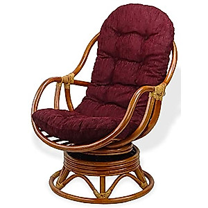 Bali Lounge Swivel Rocking Chair with Dark Brown Cushion Natural Rattan Wicker Handmade, Colonial