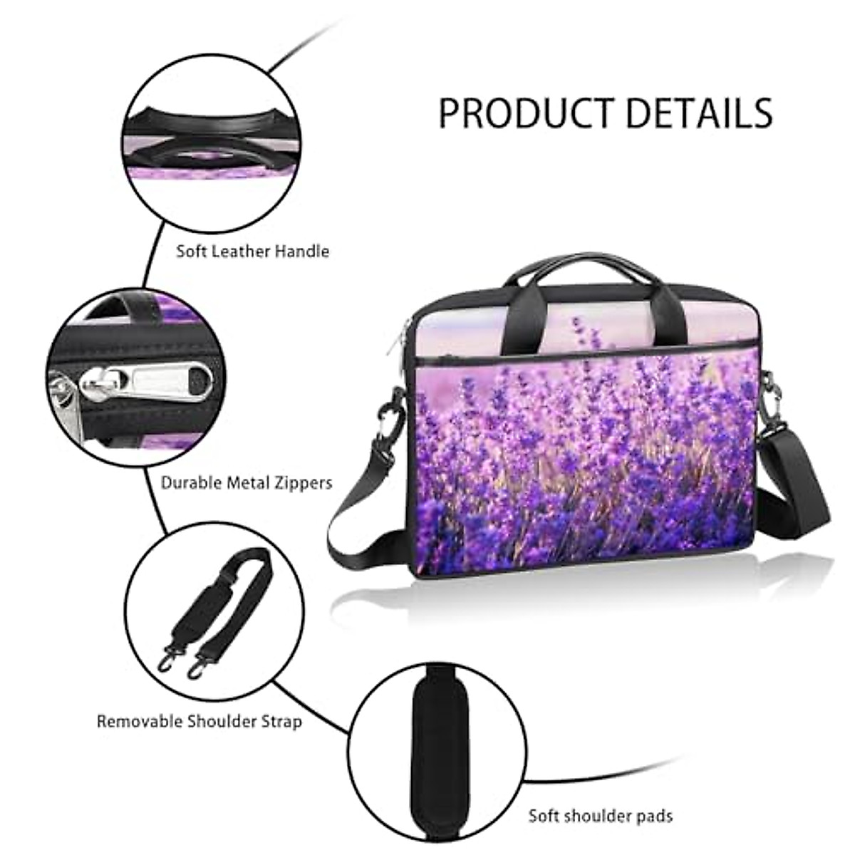 Lavender Laptop Computer Bag Waterproof Shoulder Messenger Bag 13-15 inch Durable Laptop Tote Bag with Shoulder Strap Handle Lightweight Crossbody Briefcase