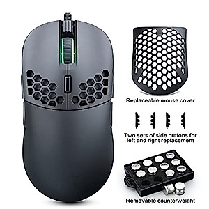 DGG ST-M5 12,000 DPI RGB Ambidextrous Wired Gaming Mouse,Ultralight Honeycomb Mouse,Side Wing and Personalized Weights Design Ergonomic Gaming Mice Left Handed or Right Handed