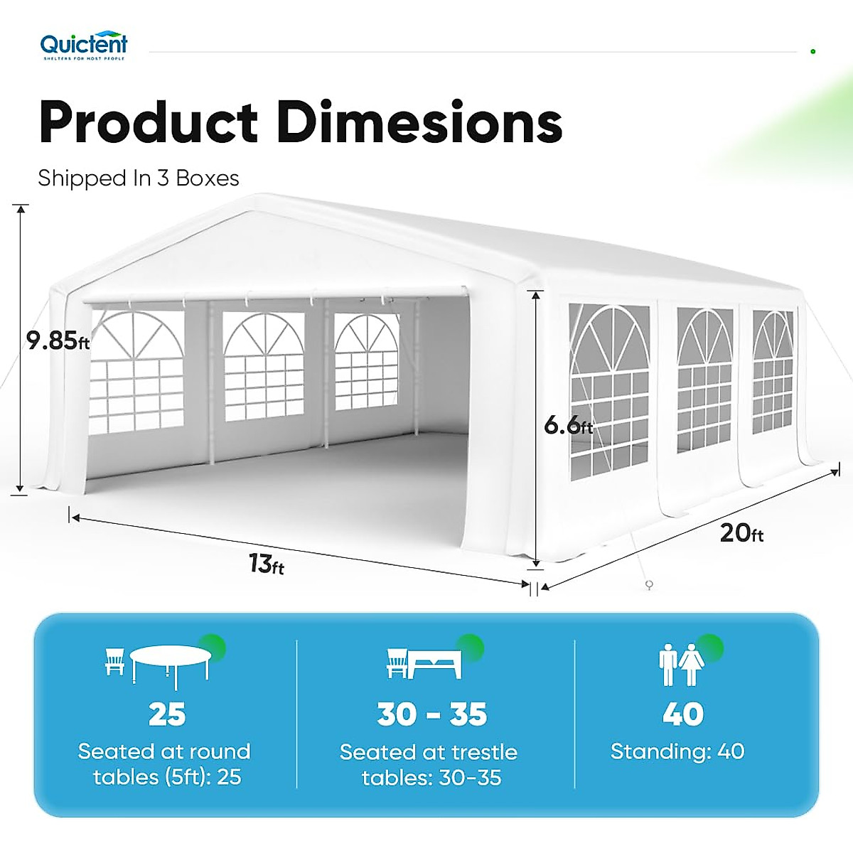 Quictent Premium 13X20 Party Tent Heavy Duty Wedding Event Shelter Garden Gazebo Carport Portable Garage with Carry Bags