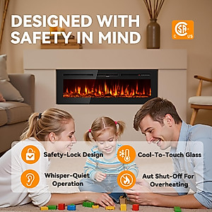 60 Inches Electric Fireplace Inserts, Ultra-Thin Fire Place Heater, Floating Wall Faux Fireplace Electric with Higher Temperatures & Lower Noise, Aesthetic Design & Realistic Flames, 750/1500W